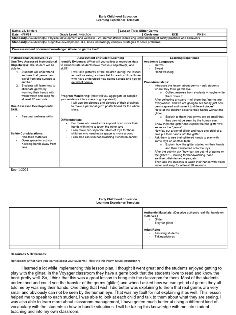 Ece Lesson Plan Template 4 Repaired | PDF | Learning | Neuroscience