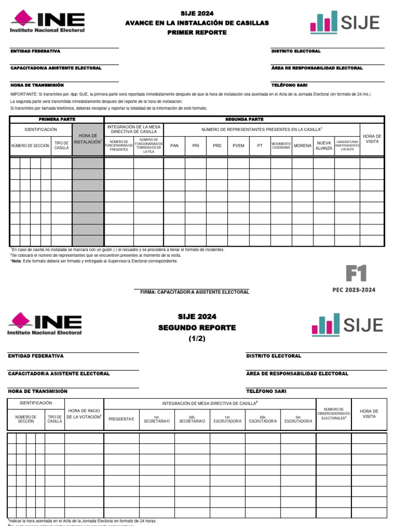 Formatos SIJE 2024_HGO_casillas | PDF | Votación | Politica de mexico