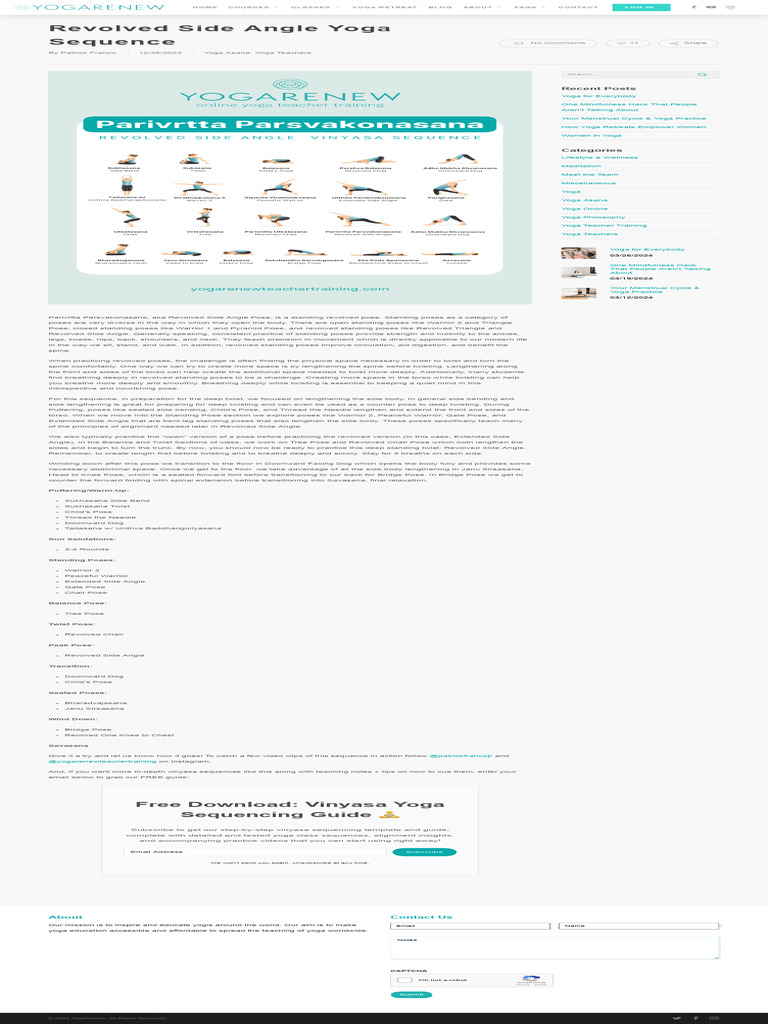 Revolved Side Angle Yoga Sequence - YogaRenew | PDF | Yoga | Physical Exercise