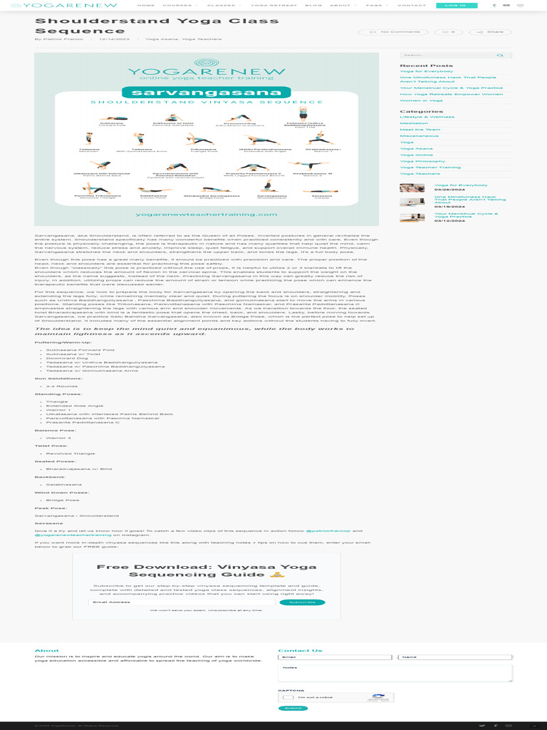 Shoulderstand Yoga Class Sequence - YogaRenew | PDF | Yoga | Hindu ...
