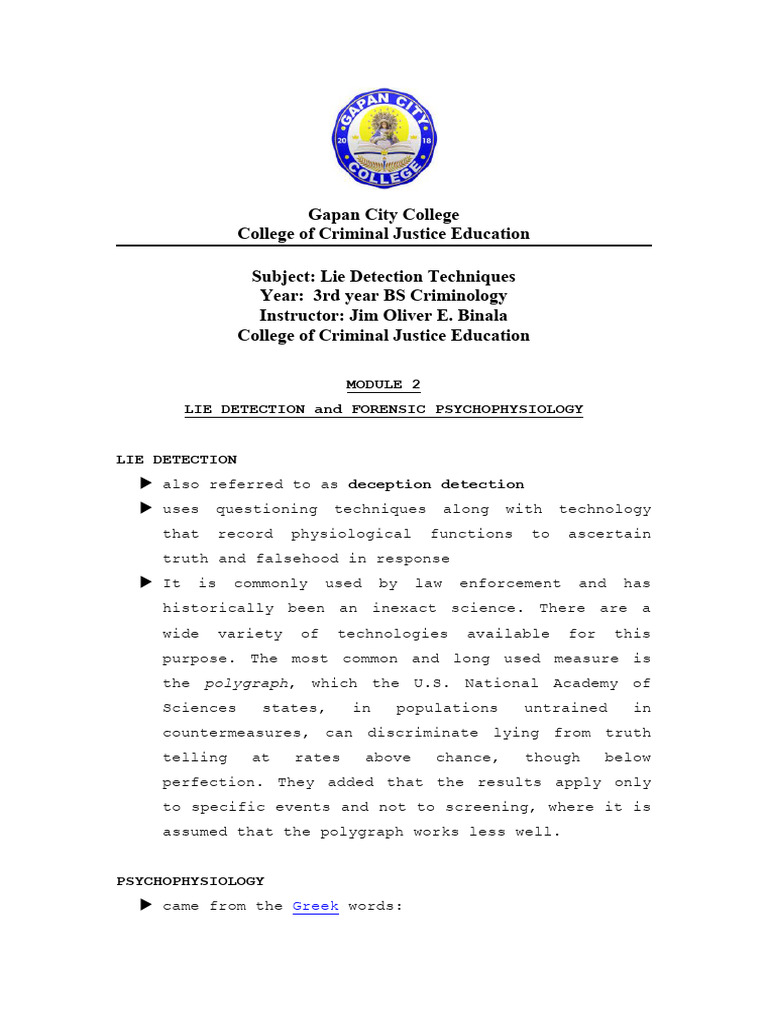 Lie Detection Techniques Lesson 2 Pdf Heart Polygraph