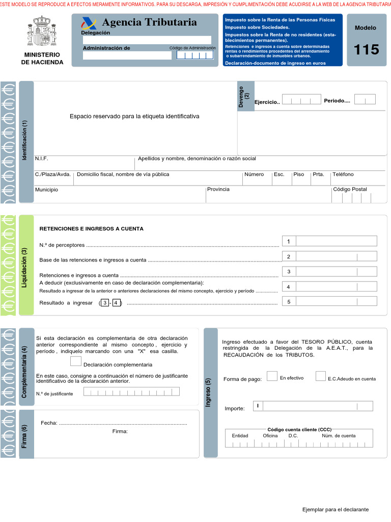 Modelo 115 - Rellenable | Descargar gratis PDF | Impuestos | Impuesto ...