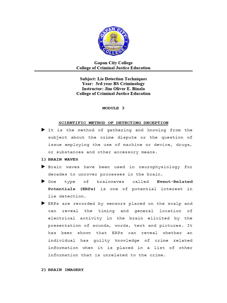 Lie Detection Techniques Lesson 3 | PDF | Electromyography | Functional Magnetic Resonance Imaging