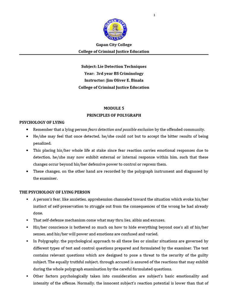 Lie Detection Techniques Lesson 5 Pdf Polygraph Fear