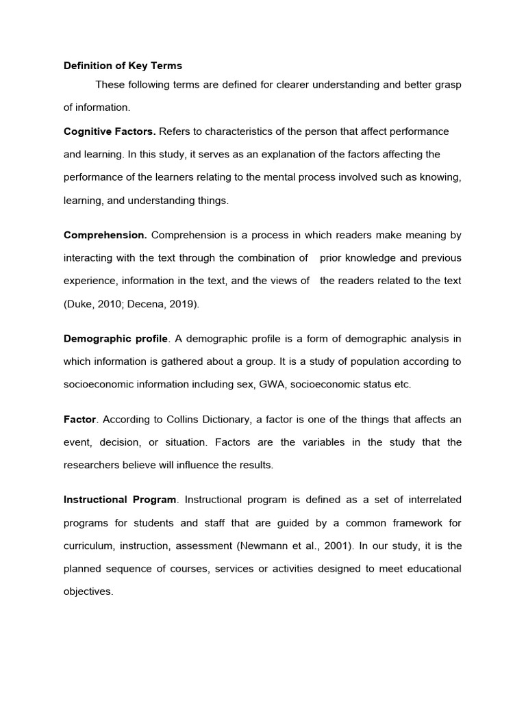 Understanding Key Terms Definitions | PDF | Reading Comprehension ...