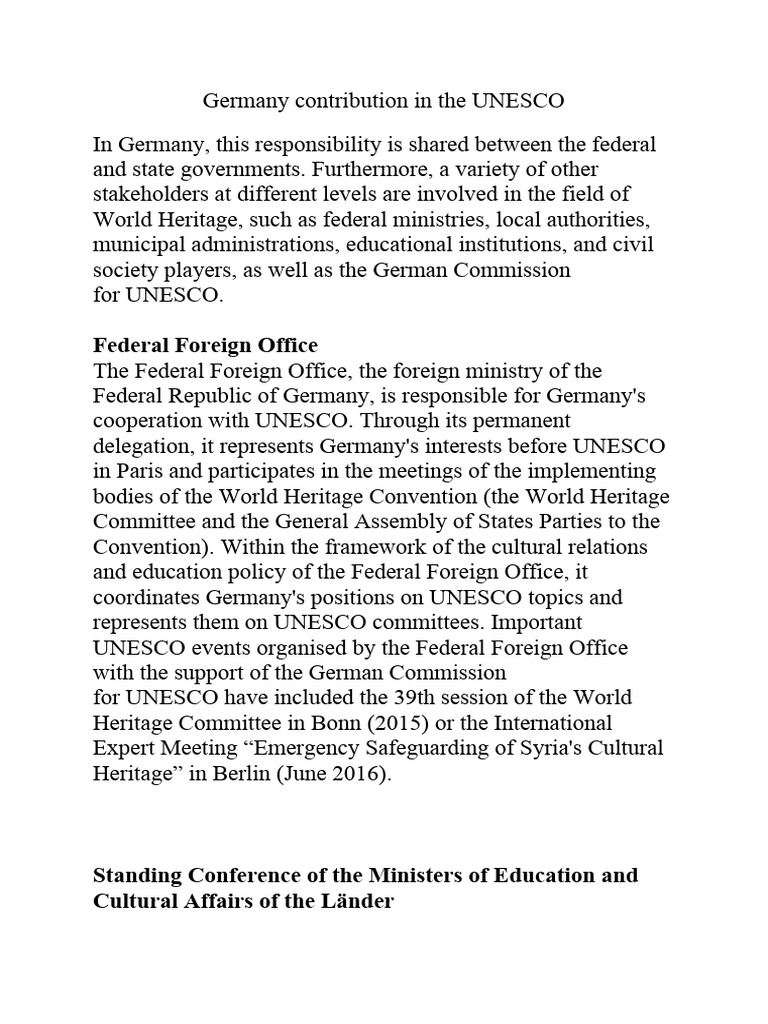 Germany Contribution in The UNESCO | PDF | World Heritage Site | Germany