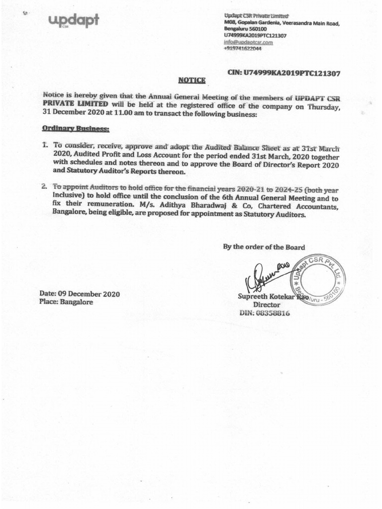 Director Report and Notice | PDF