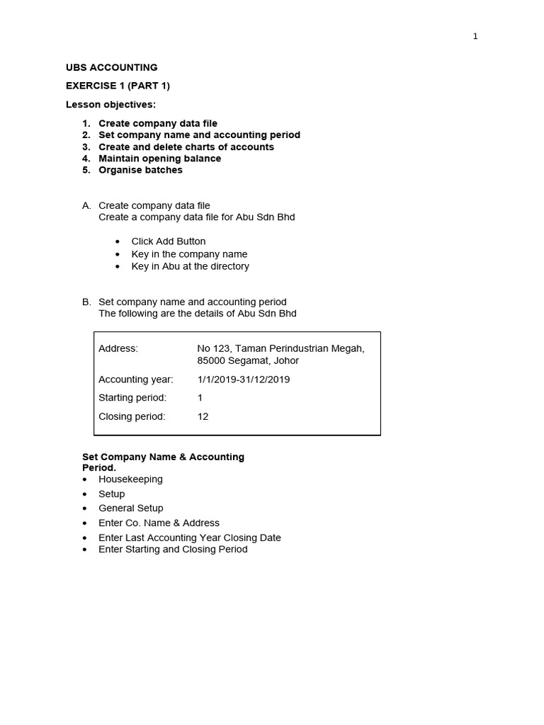 Ubs Exercise 1 | PDF | Debits And Credits | Balance Sheet