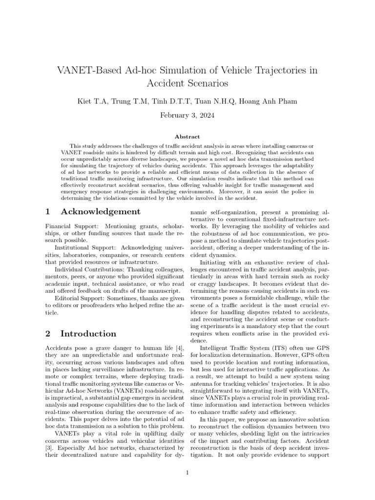 VANET Based Ad Hoc Simulation of Vehicle Trajectories in Accident Scenarios | PDF | Wireless Ad ...