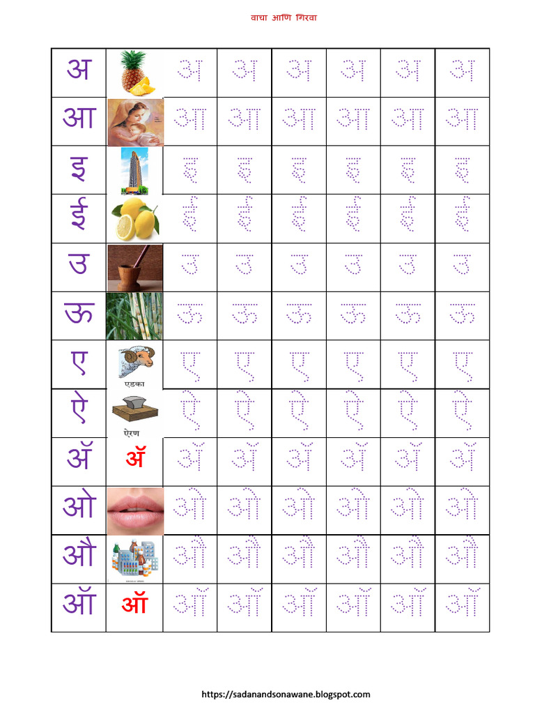 Marathi STD 1 - Dotted Alphabet 1 Line | PDF