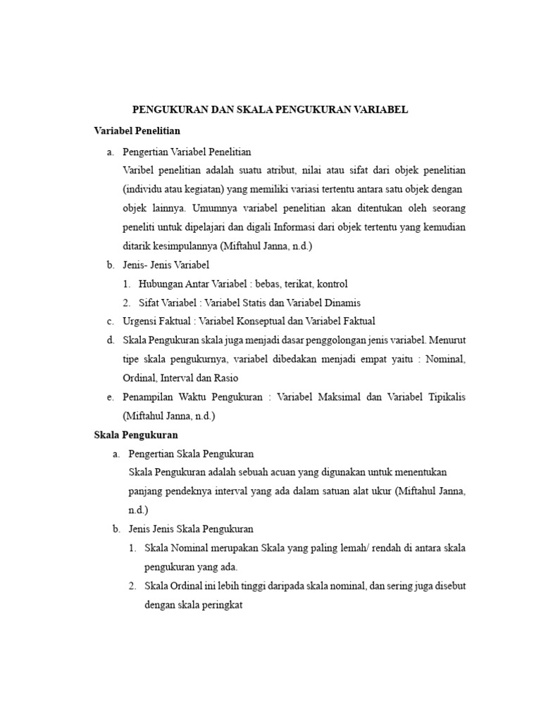 Jenis dan Skala Pengukuran Variabel | PDF