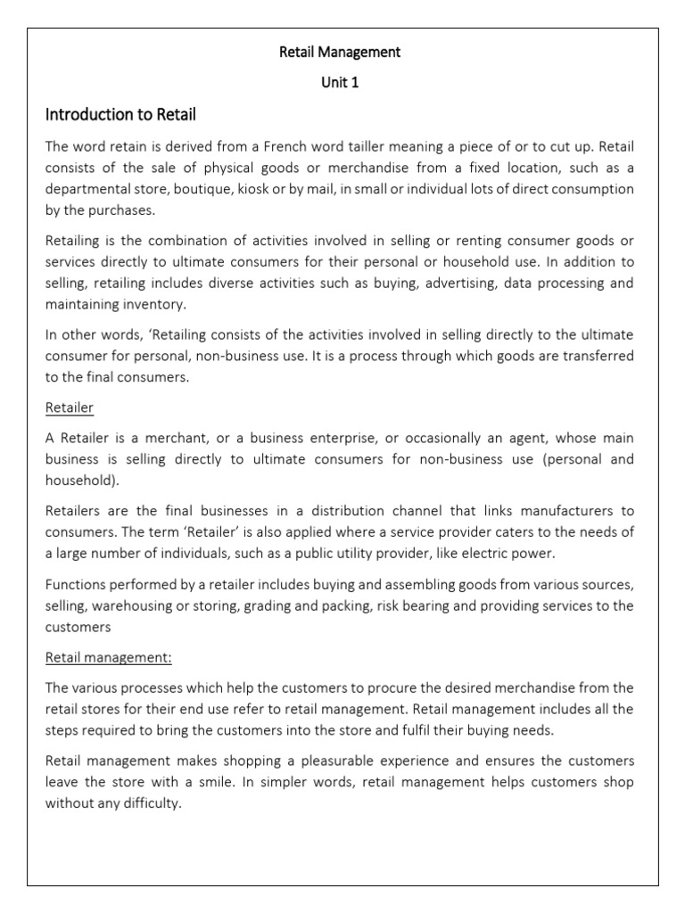 Retail Management Introduction | PDF | Retail | Goods