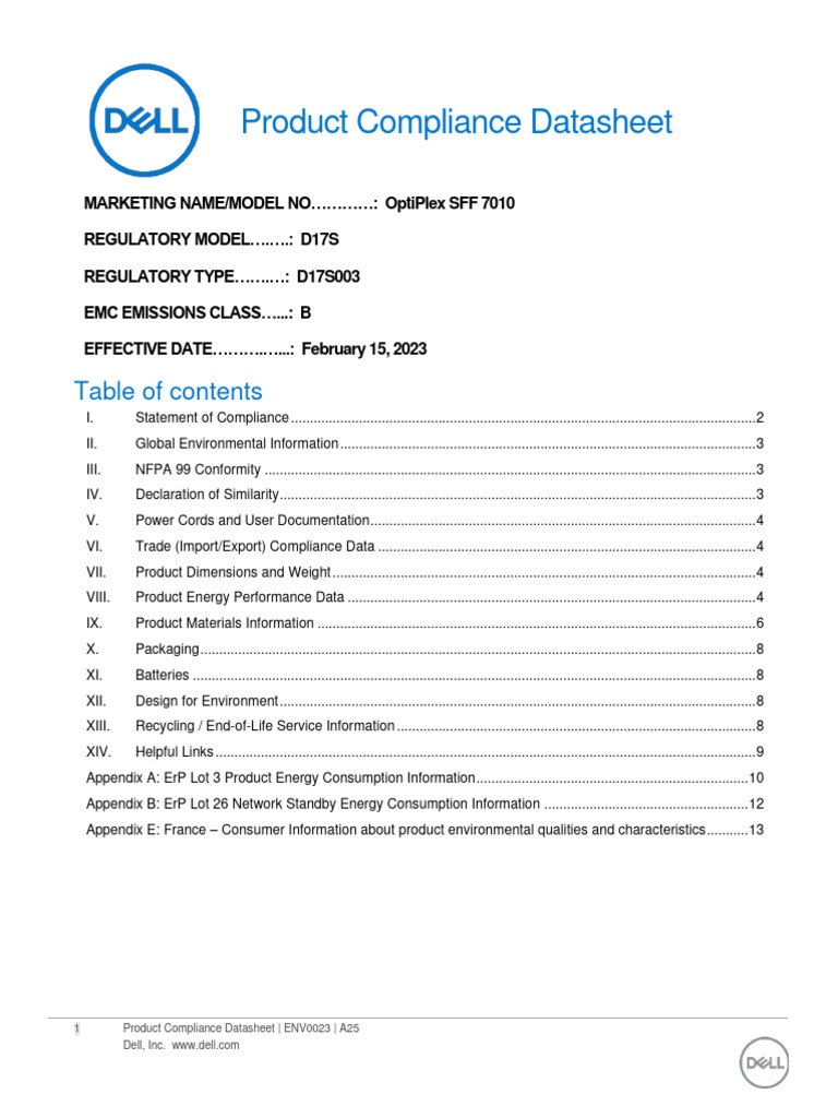 Dell Storage sc400 E03j E03j001 Dell Regulatory and Environmental ...