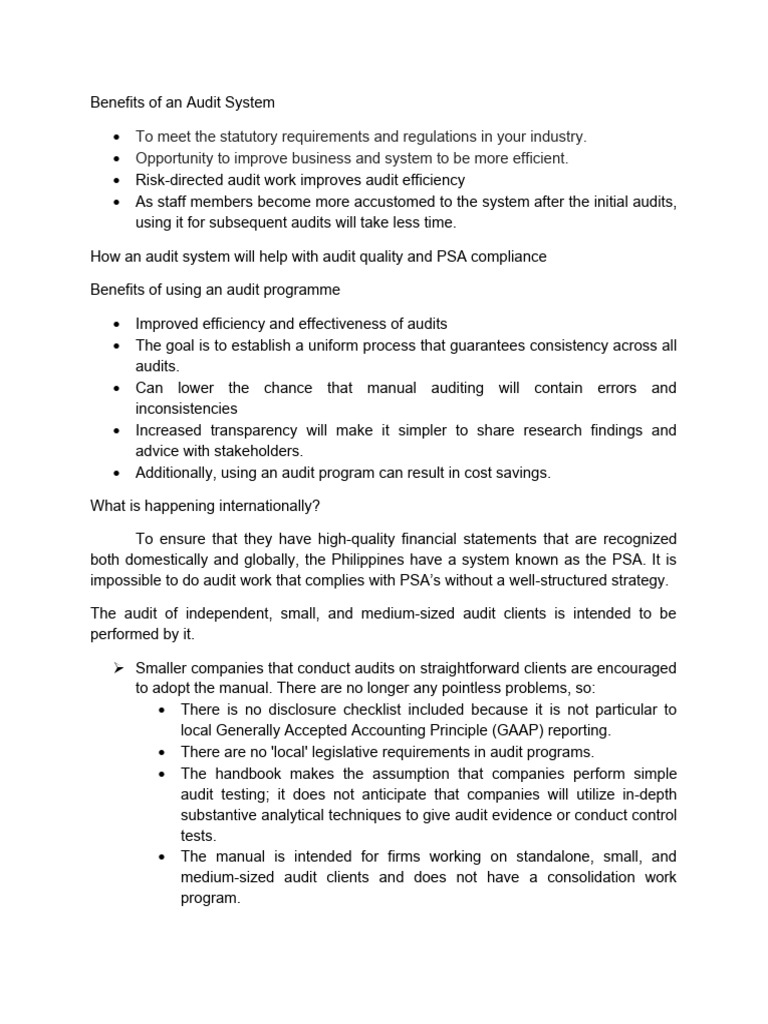 Benefits of An Audit System QAR | PDF | Audit | Internal Audit