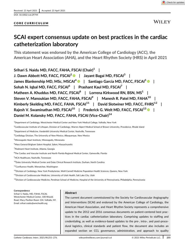 2021 CATHETER CARDIOVSAC INTERV SCAI Expert Consensu Update On Best Practices in The Cardiac ...