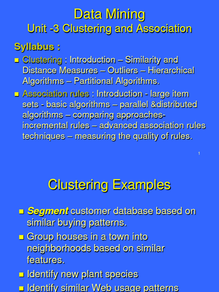 Data Mining-Unit 3-Part1 | PDF | Cluster Analysis | Data Analysis