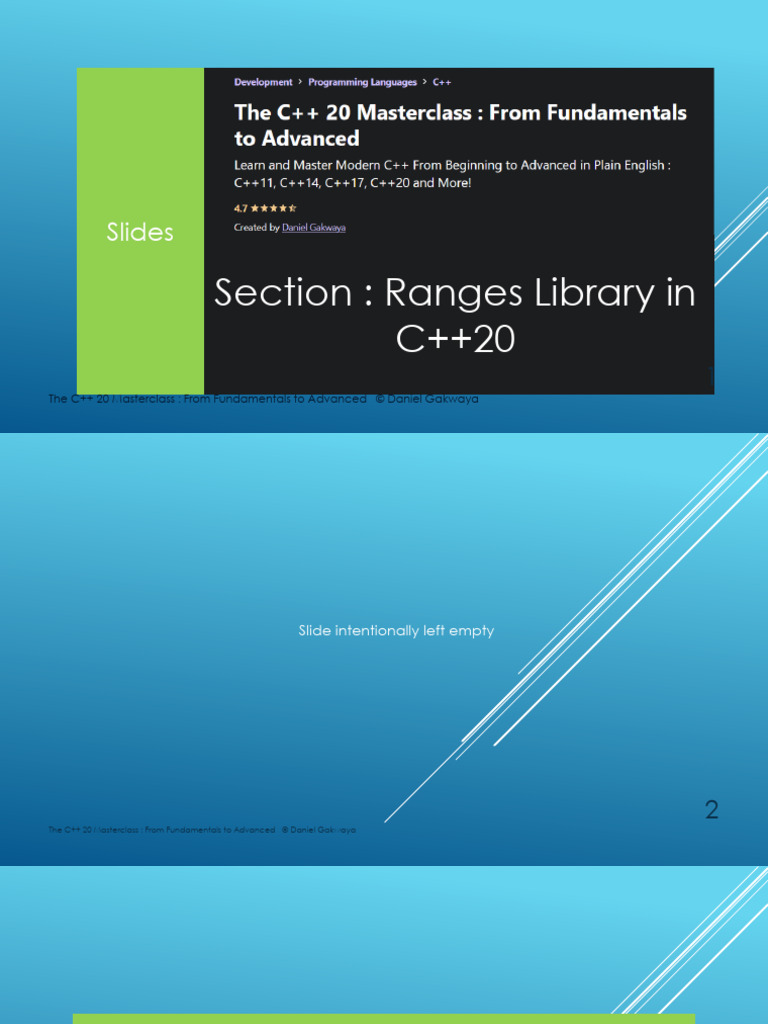 Section Ranges Library in Cpp20 Slides | PDF | C++ | Algorithms Section Ranges Library in Cpp20 Slides | PDF | C++ | Algorithms