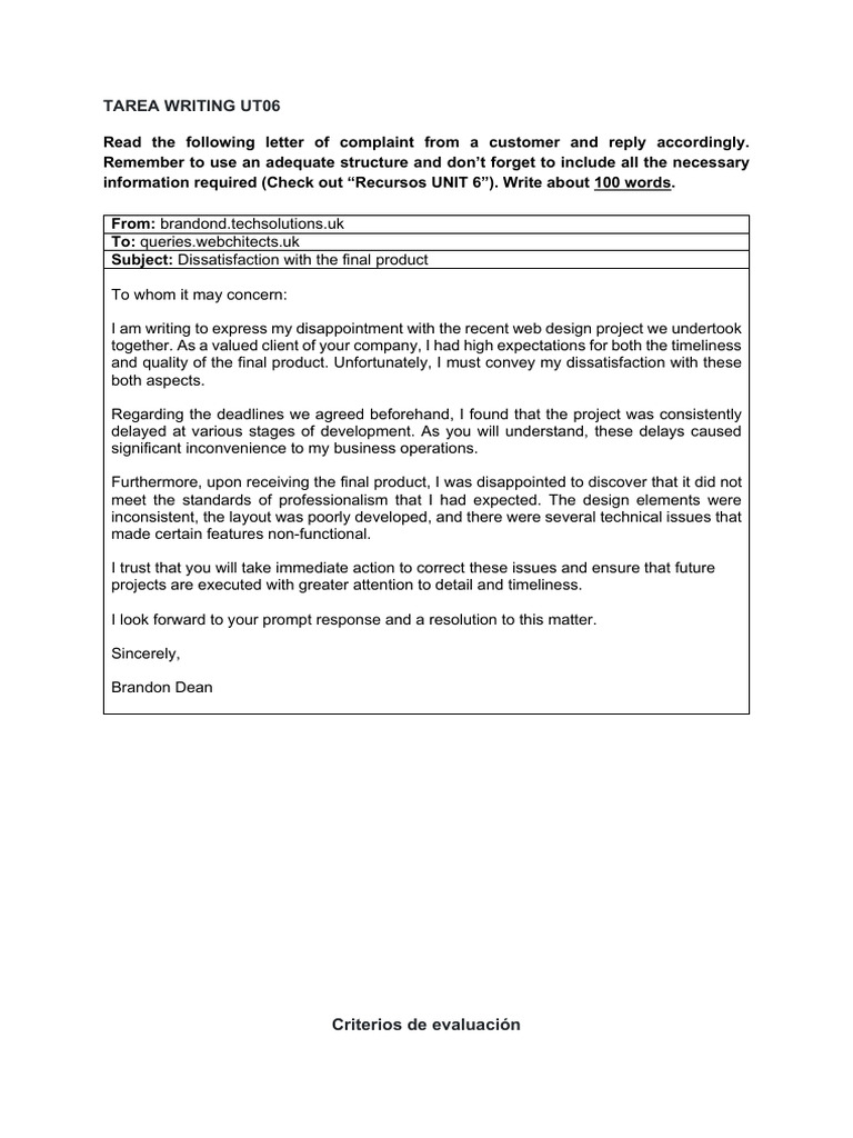 Instrucciones Writing UT06 | PDF | Gramática | Lingüística