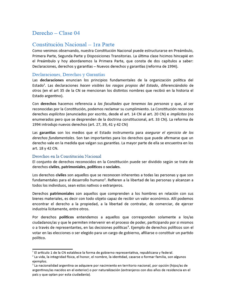 Clase 04 La Constitución Nacional 1ra Parte Pdf Constitución