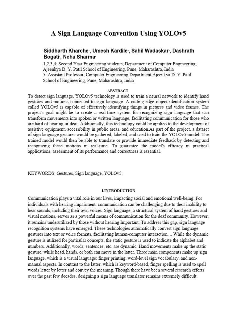 A Sign Language Convention Using YOLOv5 updatd | PDF | Sign Language ...