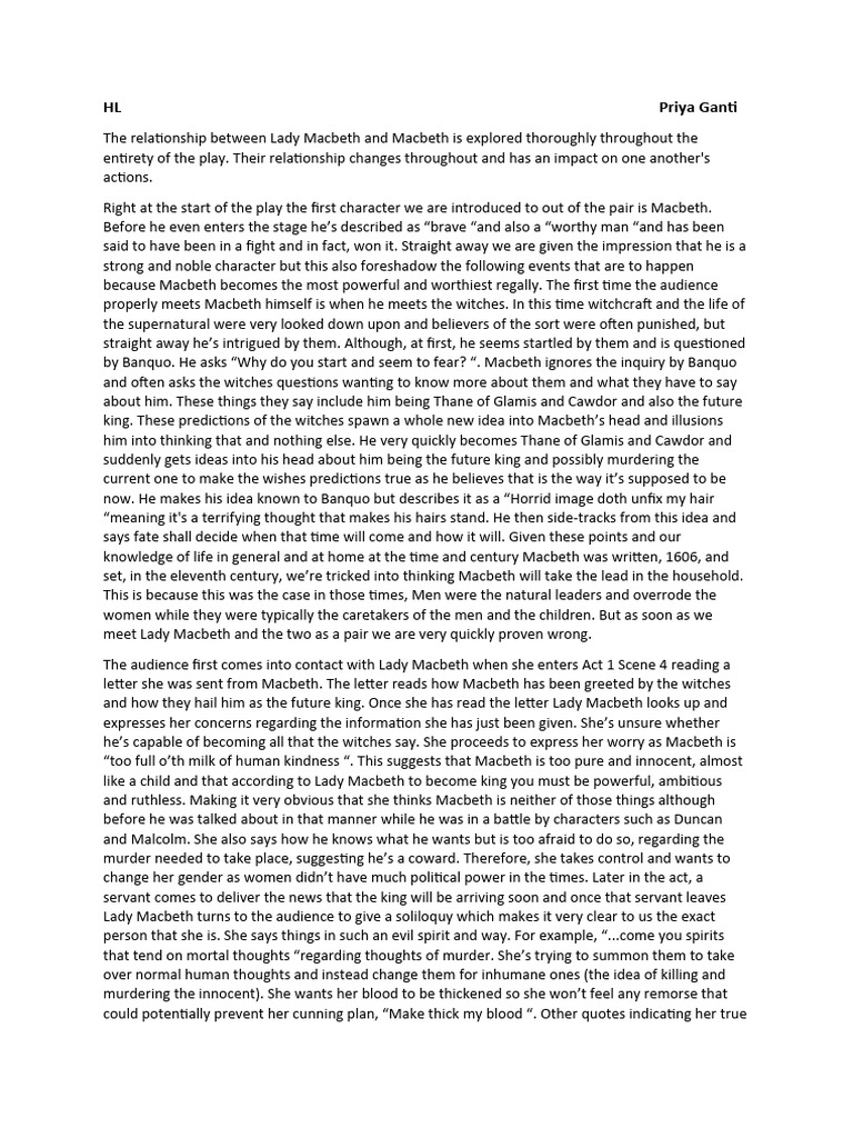 LM And MB s Relationship PDF Macbeth Thought