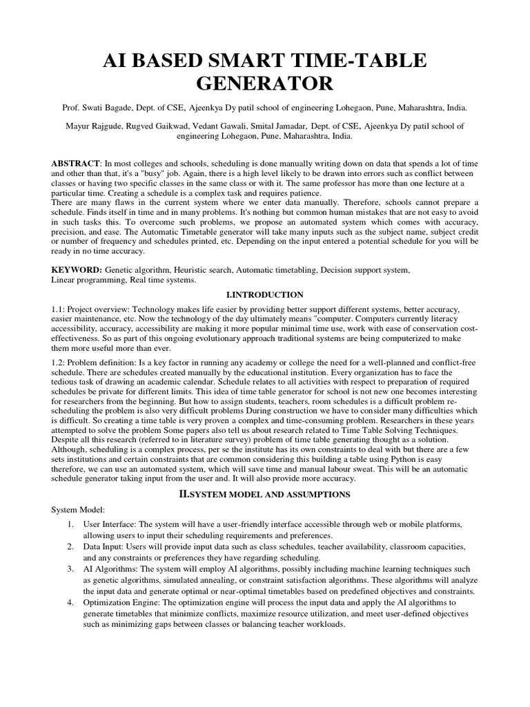 Smart Time-Table Generator Based On AI Report 2024-1 | PDF | Computer ...