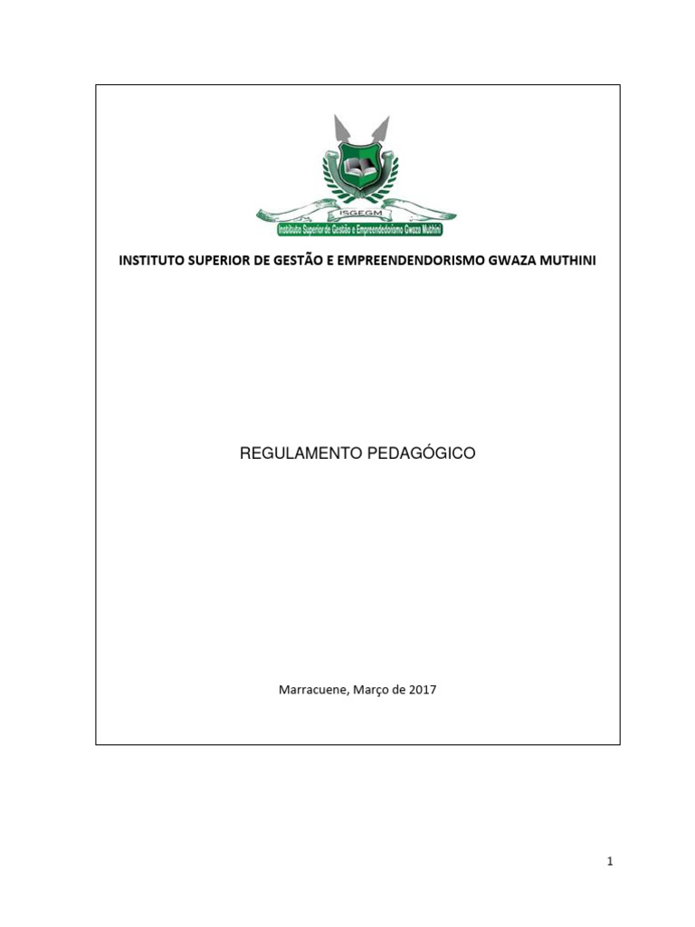 REGULAMENTO PEDAGOGICO Gwaza-Muthini. Luís Guterro | PDF | Mestrado | Ensino Superior