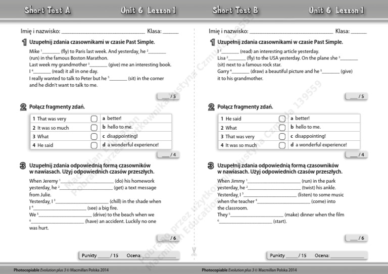 Short Tests Unit 6 Lesson 1 | PDF