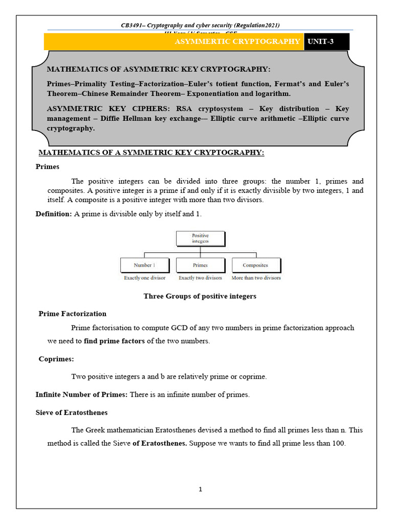 UNIT III ASYMMETRICCRYPTOGRAPHY | PDF | Prime Number | Cryptography