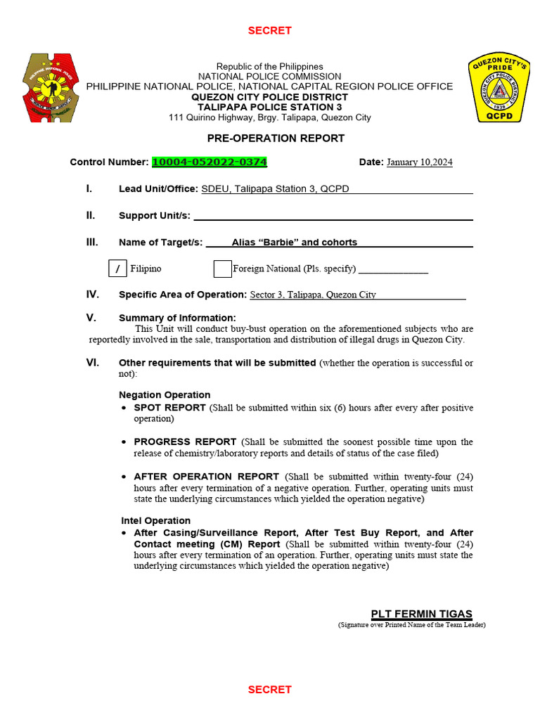 Final - PRE OPS Coordination Form | PDF | Motor Vehicle