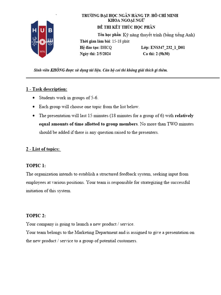 Đề Thi Cuối Kỳ Môn KNTT - Đề 1 - D01 | PDF | Career & Growth