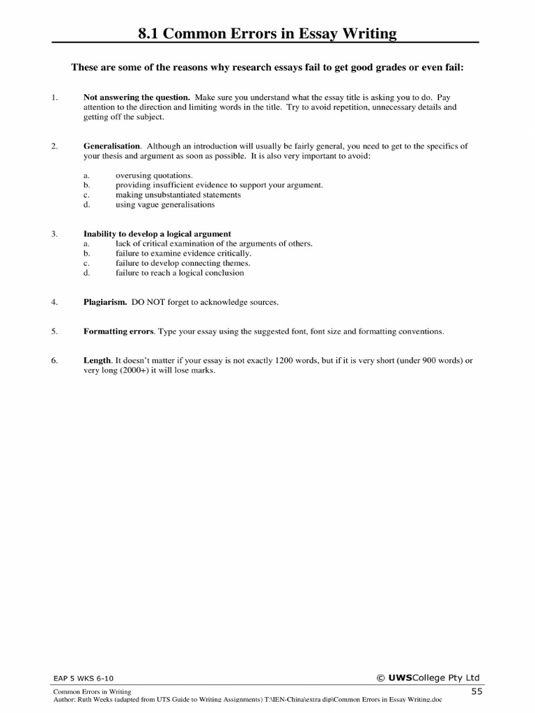 Common Errors in Essay Writing | PDF