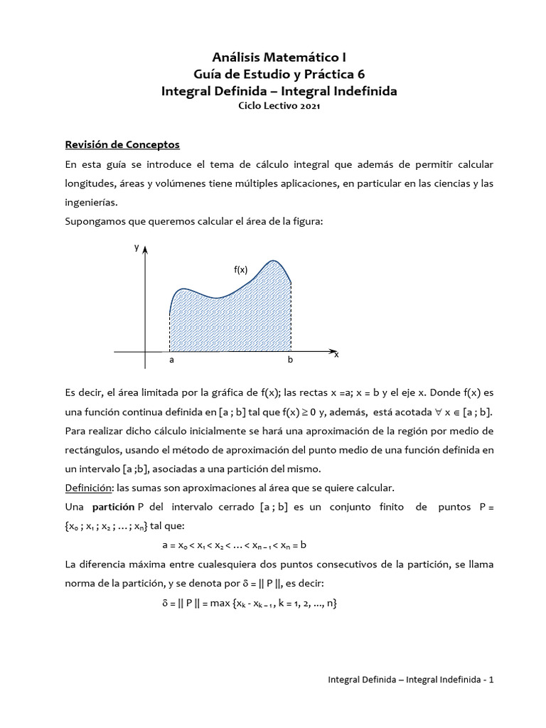 Guia 6 - Integral Definida e Integral Indefinida | PDF | Integral | Cálculo