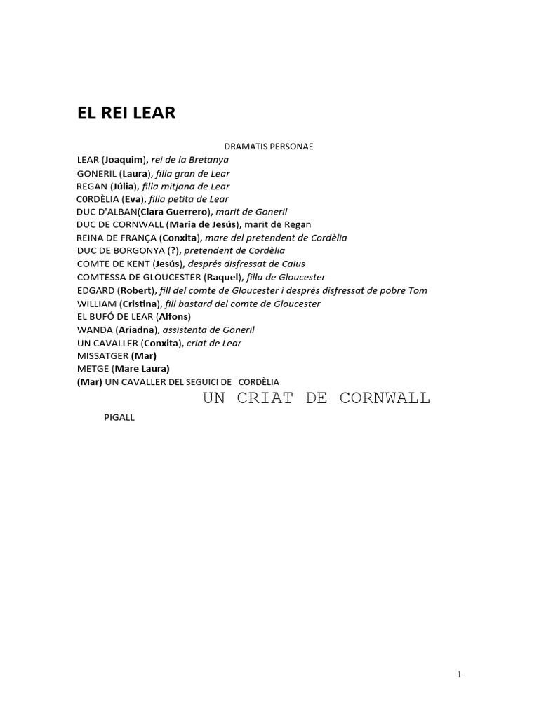 El Rei Lear (Retallat) | PDF