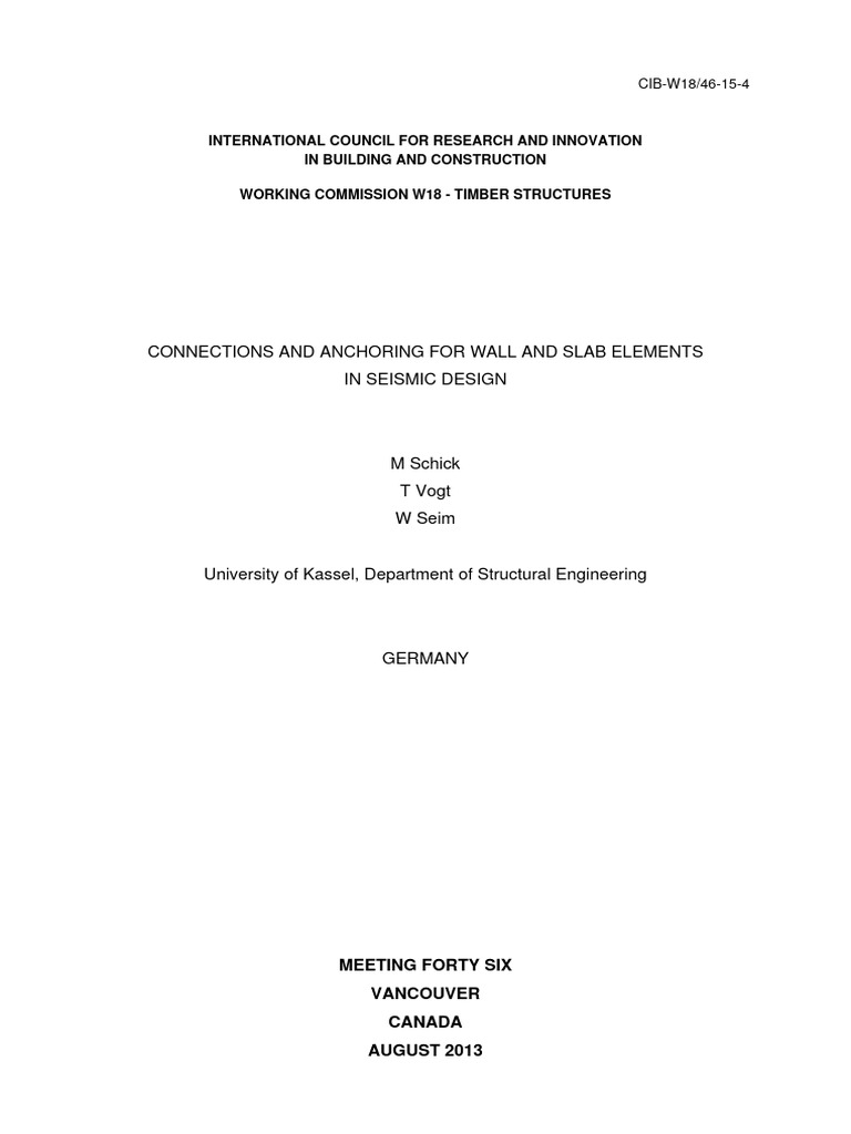 Connections and Anchoring For Wall and Slab Elements in Seismic Design ...