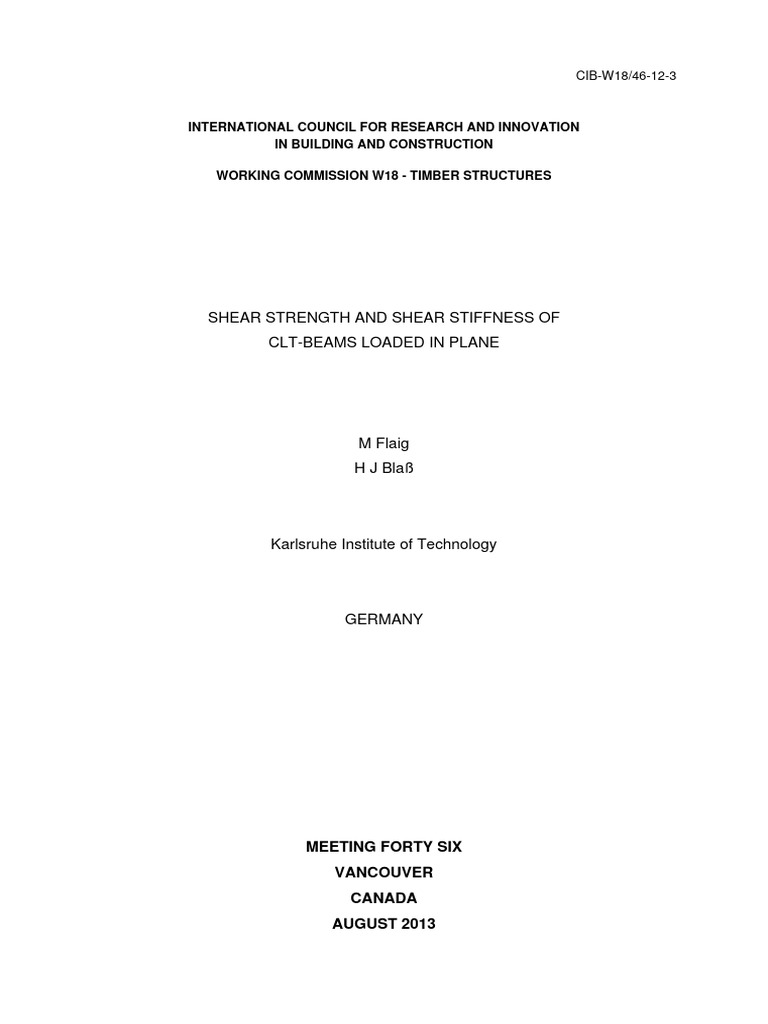 Shear Strength and Shear Stiffness of Clt-Beams Loaded in Plane | PDF ...