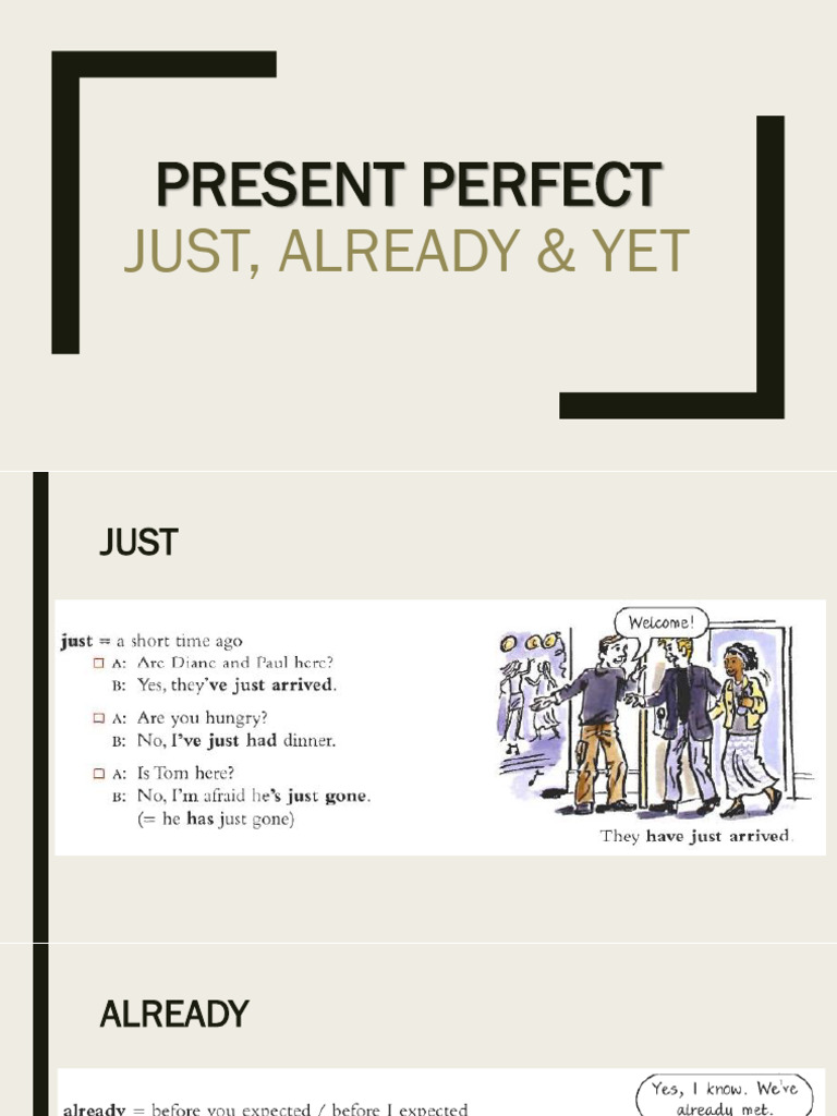Present Perfect (Just, Already, Yet, For Since) | PDF