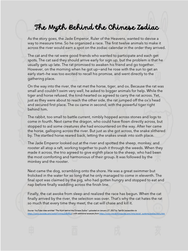 The Myth Behind The Chinese Zodiac | PDF | Chinese Zodiac