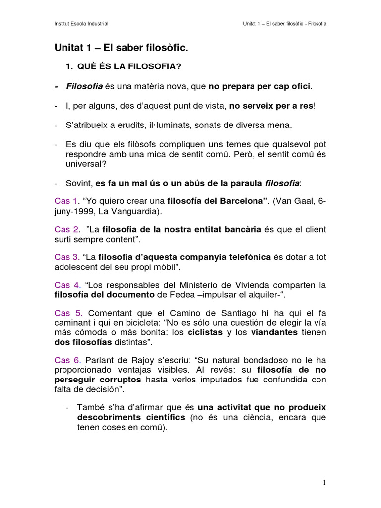 Unitat 1 - El Saber Filosofic - Apunts - Classe | PDF Unitat 1 - El Saber Filosofic - Apunts - Classe | PDF