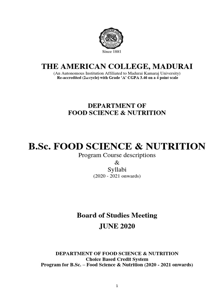 B.Sc. Food Science & Nutrition Syllabus | PDF | Microorganism | Cooking