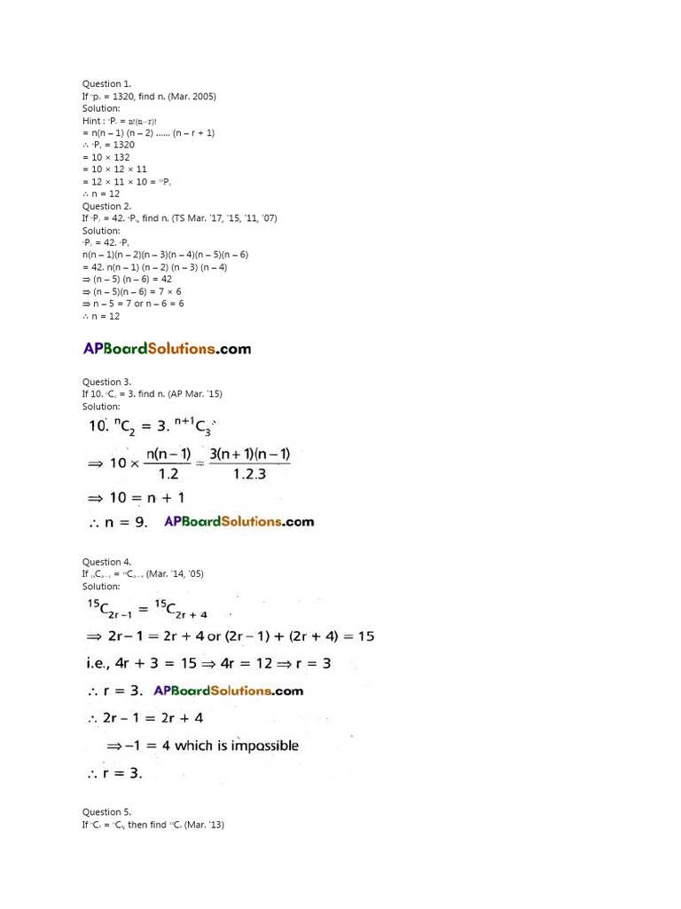 2A Permutations and Combinations Important Questions | PDF | Abstract Algebra | Elementary ...