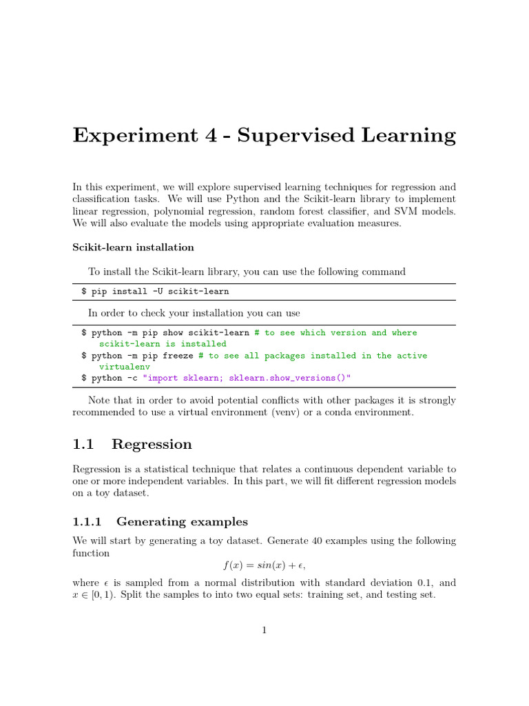 Exp4 - Supervised Learning | PDF | Support Vector Machine | Linear Regression
