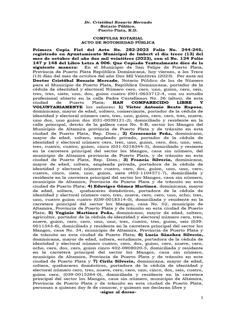 ACTO DE NOTORIEDAD Compulsa | Descargar gratis PDF | República ...