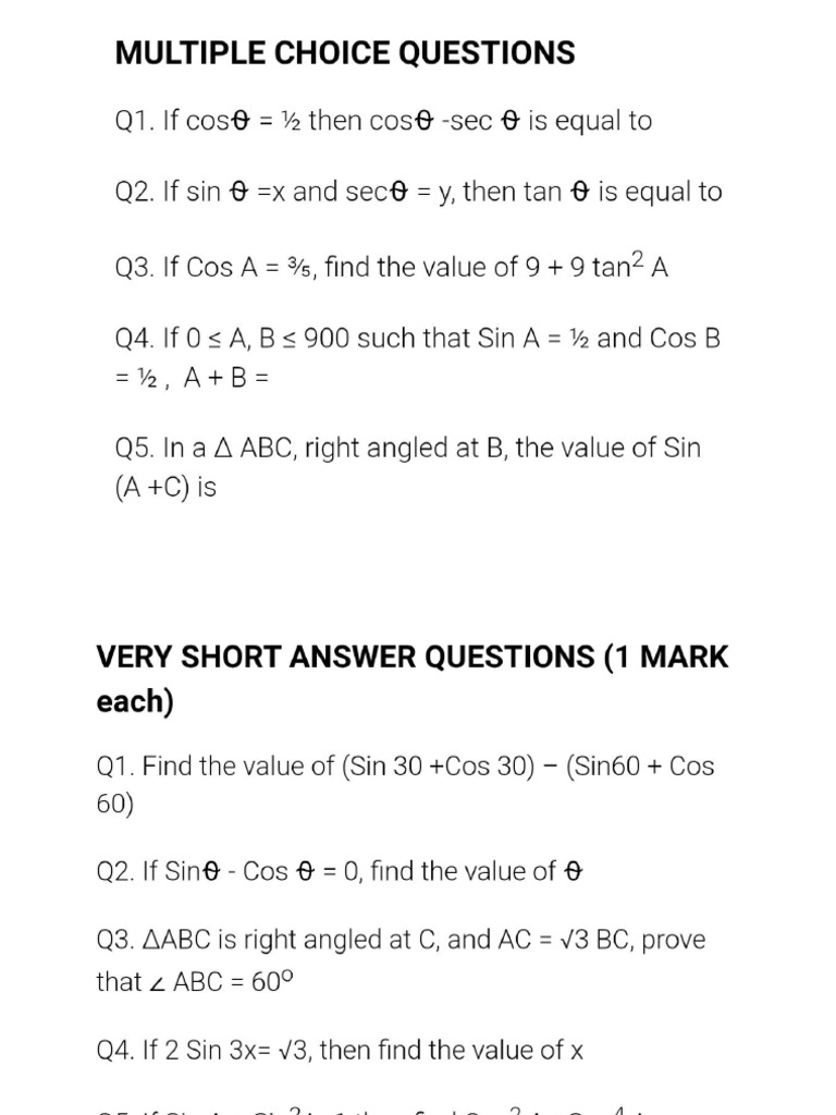 Trigonometry Holiday Assignment | PDF