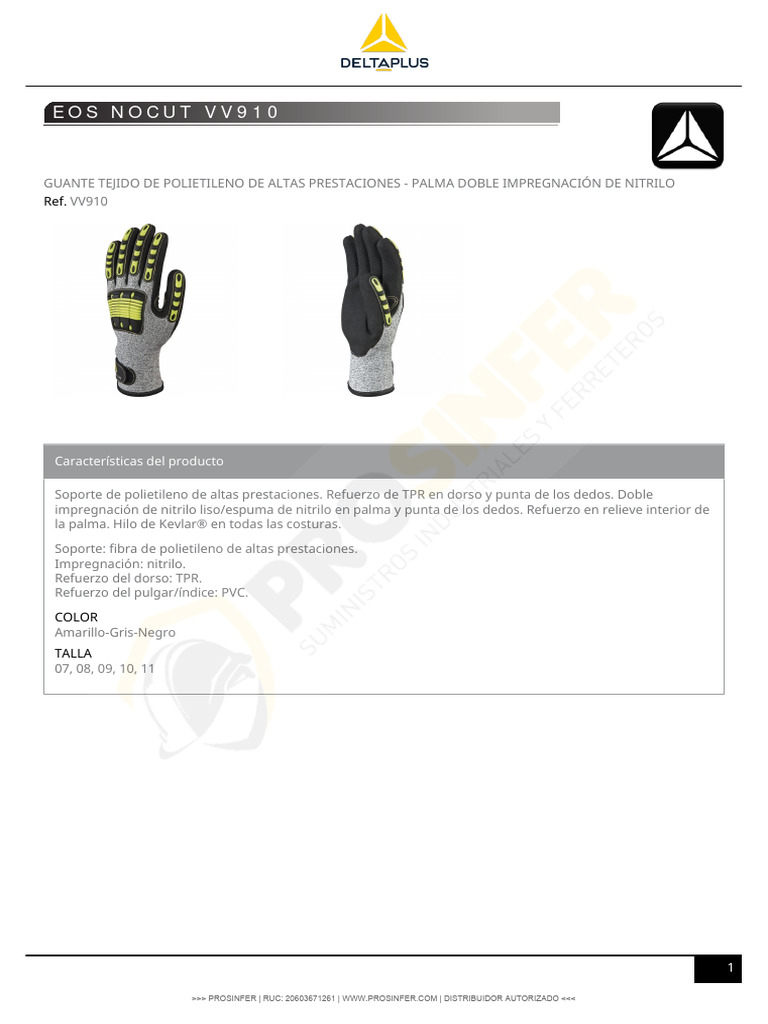 Guante Anti Impacto Eos Nocut vv910 Delta Plus Ficha Tecnica | PDF