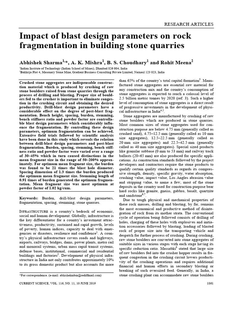 Impact of Blast Design Parameters On Rock Fragmentation in Building Stone Quarries | PDF ...