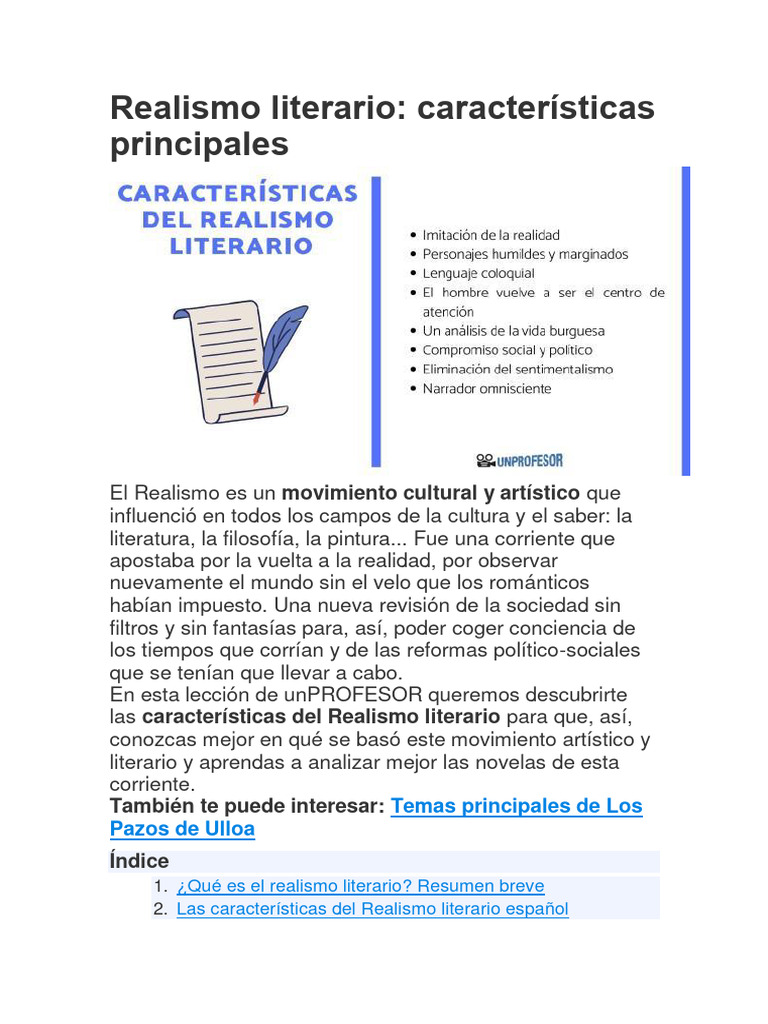 Características del Realismo Literario | PDF | Realismo literario | Novelas