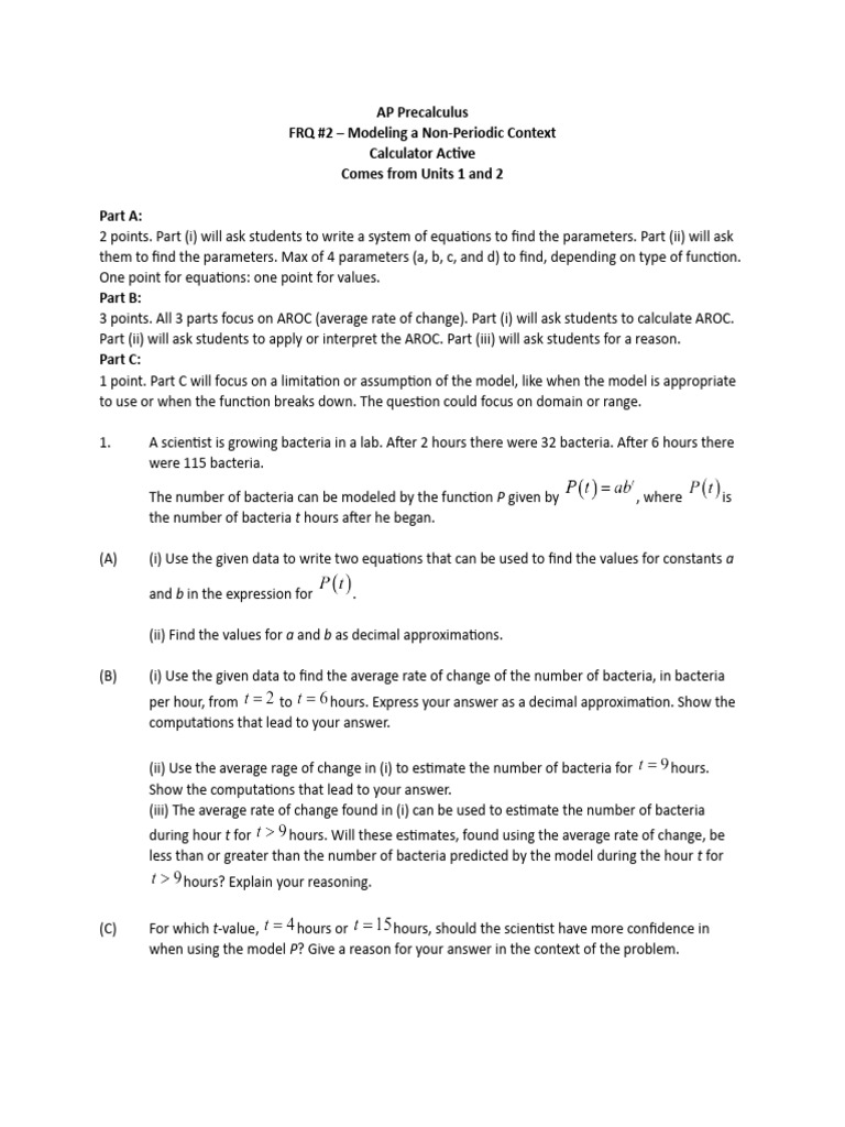 FRQ 2 Sample With Key | PDF | Numbers | Derivative