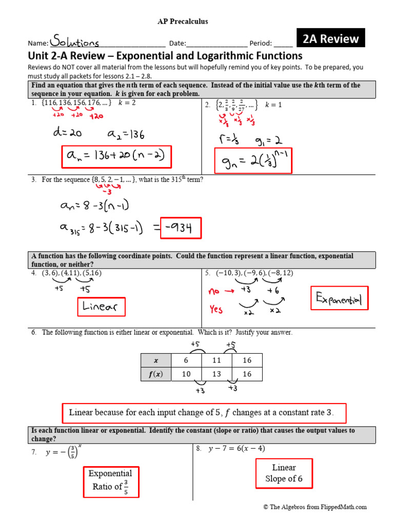 Appc Unit 2a Review Solutions | PDF | Errors And Residuals | Exponential Function