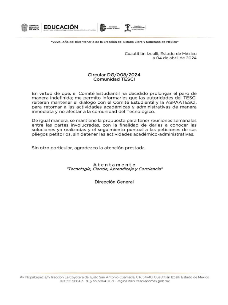 Comunicado DG 008 2024 | PDF